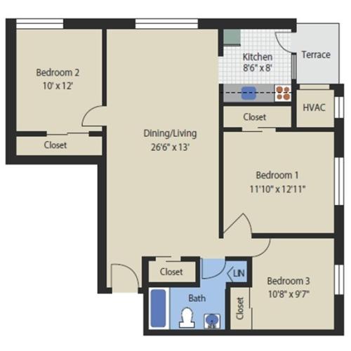 1B1B | 1 Bed Apartment | Oakridge Manor Apartments