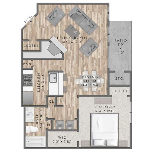A2-1BD/1BA | 1 Bed Apartment | Hampton Point